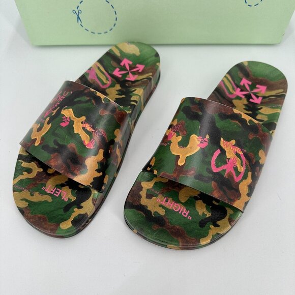 Off-White | Shoes | Offwhite Mens Military Camo Print Logo Slides ...